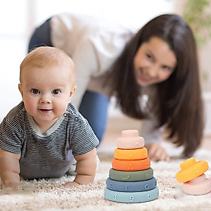 Soft Silicone Stacking Blocks for Toddlers, Stacking Rings Baby Toys, Montessori Toys for Babies, Baby Teething Toys for Newborn with Different Letter, Animal and Shape, BPA Free and Soft, 6PC