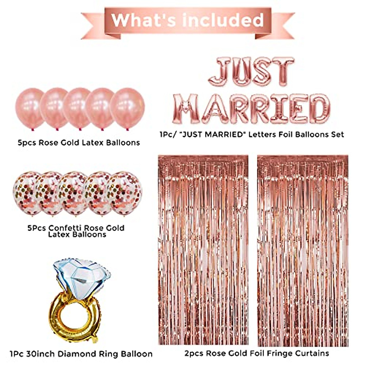 Just Married Decorations Wedding Decorations Set – Wedding Balloons Decorations – Just Married Balloons Just Married Banner – Wedding Party Decorations Congratulations for Bridal Shower Party