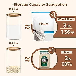 ComSaf Glass Jar with Airtight Lid (140 oz/4 liter/1.1 Gallon), Large Food Storage Container with Bamboo Lid, Glass Jars with Lids for Food