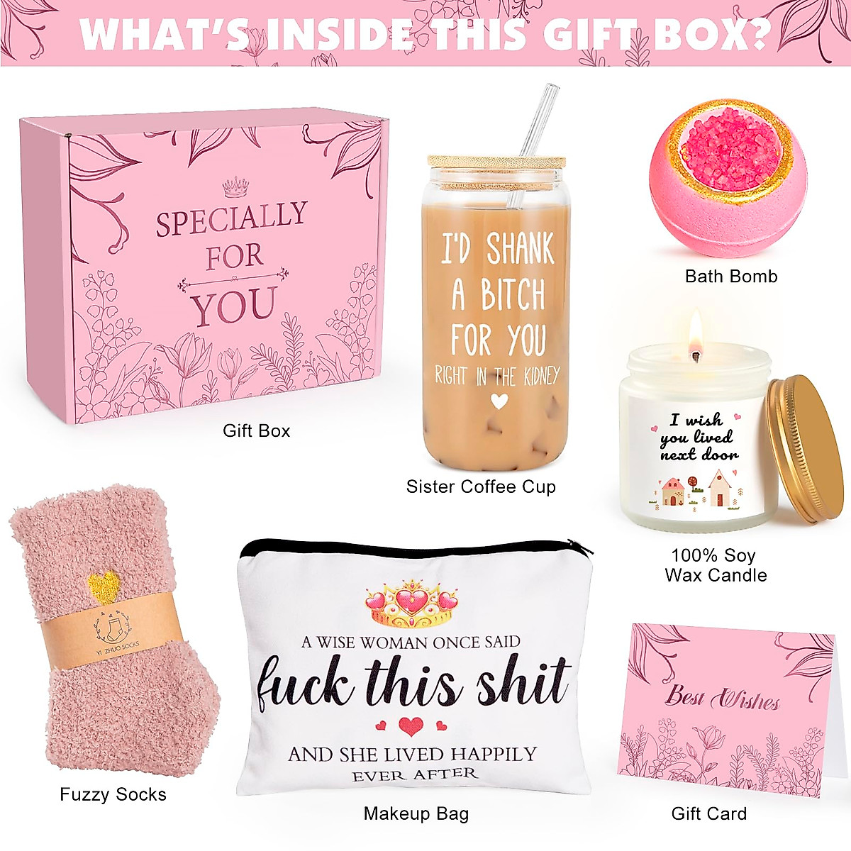 Sister Birthday Gift Ideas - Sister Gifts from Sister, 6 Pieces Sister Gifts, Christmas Gifts Happy Birthday Gifts for Sister, Sister Gifts for Cool Sister Soul Sister, Sister Gifts from Sister in Law