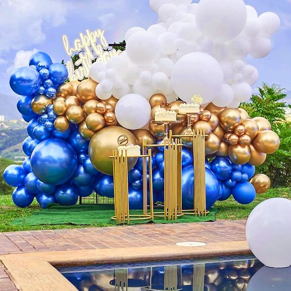 Blue Metallic Balloons Garland Kit 130 Pcs Chrome Balloons Different Sizes 18/12/10/5 Inch Confetti Balloons Blue Party Balloon for Boys Baby Shower Christening Birthday Graduation Christmas