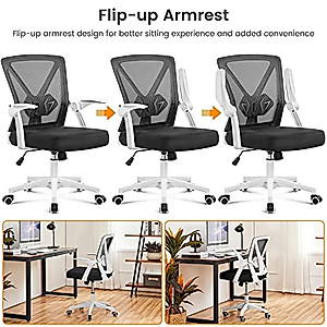 Topeakmart Office Chair Ergonomic Desk Chair with Adjustable Lumbar Support, Mid Back Mesh Computer Chair with Flip-up Armrests Task Chairs, Executive Chair for Home Office, White