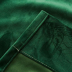 Roslynwood Velvet Curtains Forest Green Rod Pocket & Clip Rings Drapes Emerald Green 63 inch Thermal Insulated for Bedroom 2 Panels (W52'' x L63'', Emerald Green)