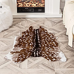 Faux Cowhide Rug Animal Print Area Rug Deer Hide Rug Sika Deer Carpet Cow Hides and Skins Rug for Home,Livingroom (3.6x3ft)