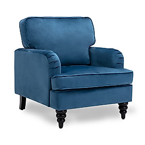 Kmax Accent Chair Velvet Modern Arm Sofa Chair Comfy Single Club Chair with Thick Cushion for Living Room Bedroom, Blue