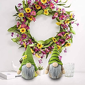 Gehydy Set of 2 Summer Gnomes Plush Flower Decoration Spring Gnome Gift Handmade Green Scandinavian Tomte Stuffed Farmhouse Decor for Home Kitchen Tiered Tray