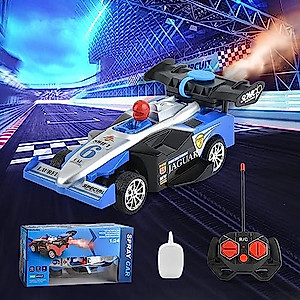 MQDMINI Remote Control Car Toy - Kids Spray Remote Control Formula Racing Car, CH 5 Wheel Drive Spray Car with Lights Boys Girls, F1 RC Race Cars Birthday Gifts for Kids 3 4 5 Years Old（Blue）