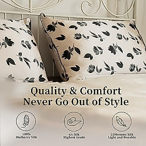100% Mulberry Silk Pillowcase, 25 Momme Pure Silk Pillow Case Both Side and Hair Scrunchies Grade 6A, 20"x26" Silk Pillowcases for Hair and Skin, Anti Wrinkle Pillowcase 1pc Envelope Design, Gift Set