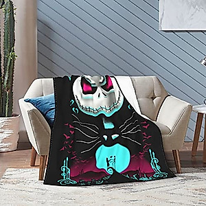3D Printed Christmas Blanket Jack & Sally Adult Blanket Novelty Soft Flannel Blanket for Couch Bed Living Room Sofa 2-50"x40"