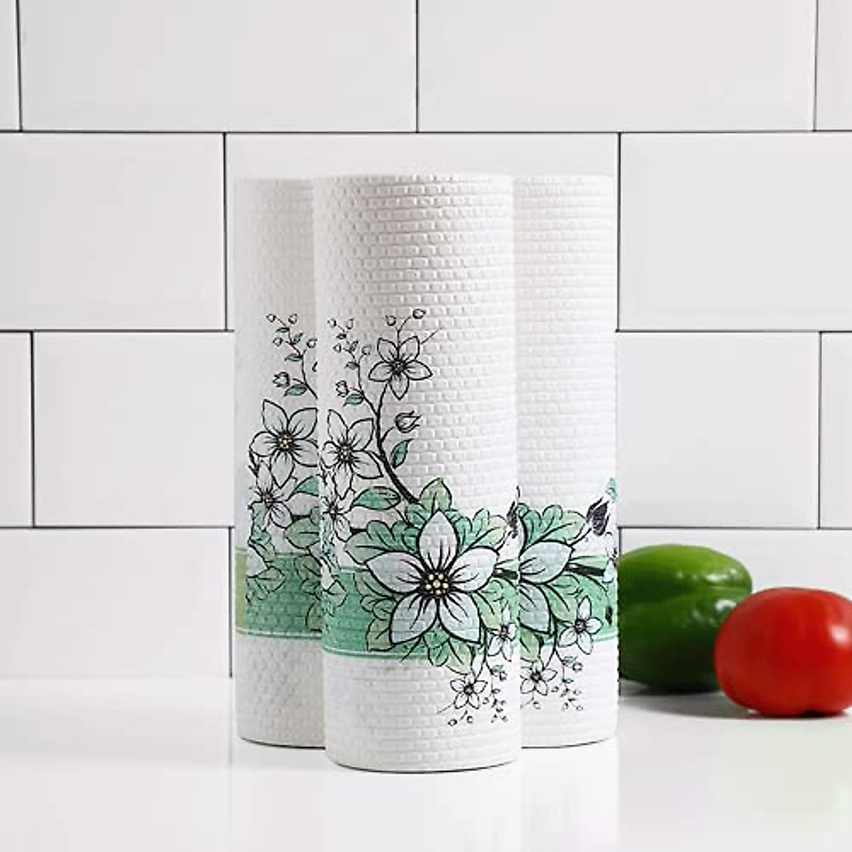 KitchLife Reusable Bamboo Paper Towels - 1 Roll = 4 Months Supply, Washable and Recycled Paper Rolls, Zero Waste Sustainable Gifts, Environmentally Friendly, Raspberry Flower