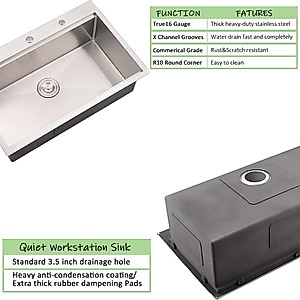 31 Inch Drop In Kitchen Sink Workstation- Wesliv 31x20 Inch Drop Sink Topmount Ledge Workstation Stainless Steel 16 Gauge Single Bowl Overmount Kitchen Sink with Cutting Board