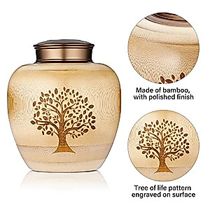 Small Keepsake Urns for Human Ashes Made of Bamboo,Decorative Urns with Tree of Life Pattern Engraved,Mini Memorial Cremation Urns for Human Ashes Adult Female Male