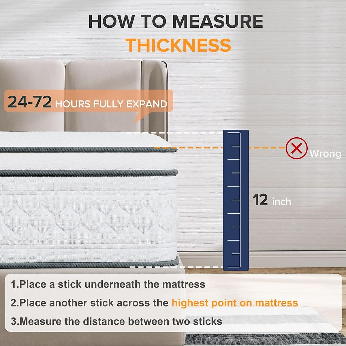 TXO Queen Mattress, 12 Inch Plush Hybrid Queen Mattress with Pocketed Springs and Gel Memory Foam, Sufficient& Even Support, Enhance Edge Support, Motion Isolation, Queen Mattress in a Box