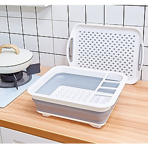 YUNTENG Collapsible Dish Drying Rack and Drainboard Set Portable Camp Dish Drainer Dinnerware Organizer Dish Rack Foldable Dying Dish Storage Rack for Kitchen Counter RV Camping Accessories