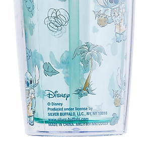 Silver Buffalo Disney Lilo and Stitch Featuring Stitch in Hawaiian Shirt, Lei, and Coconut Drink and Tropical Vibes Pattern Spill Resistant Plastic Tumbler and Straw, 20 Ounces