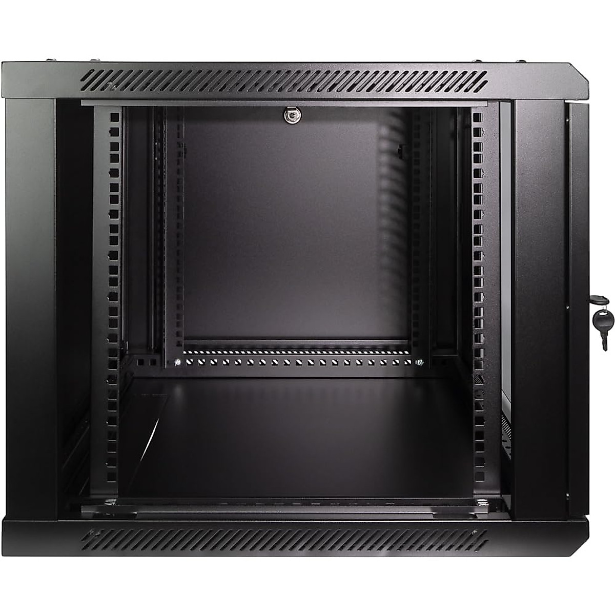 NavePoint 9U Server Rack Enclosure - 23.6” Deep, 9U Wall Mount Network Cabinet with Locking Glass Door for 19” IT Equipment, 9U Network Rack with 2 Fans, Removable Side Panels, Black