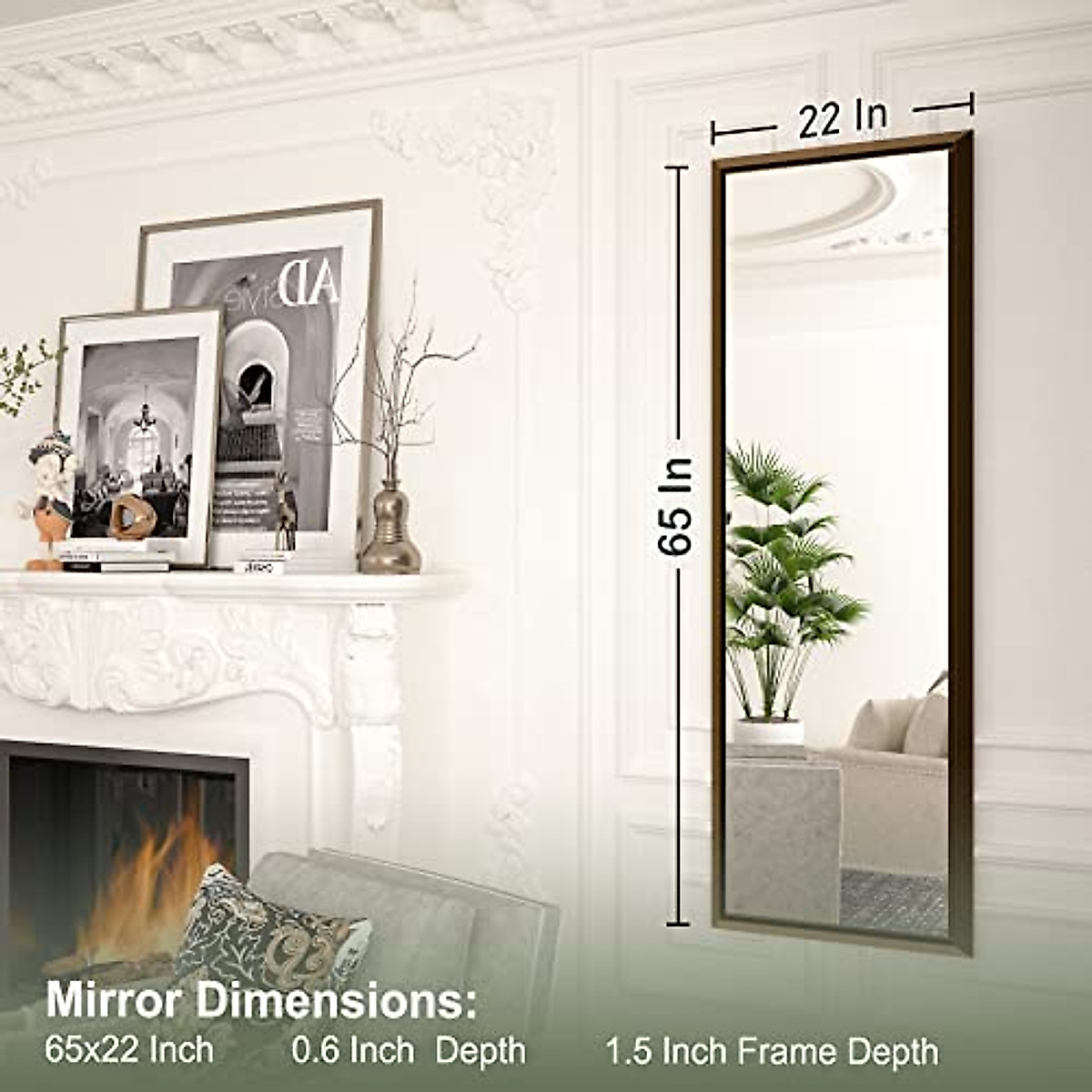 PILOCOS Upgraded 65 x 22 Inch Full Length Floor Mirror, Bronze Wall Mounted Full Body Mirror with Beveled Stereoscopic Aluminum Alloy Frame, Large Dressing Mirror for Living Room/Entryway/Bedroom