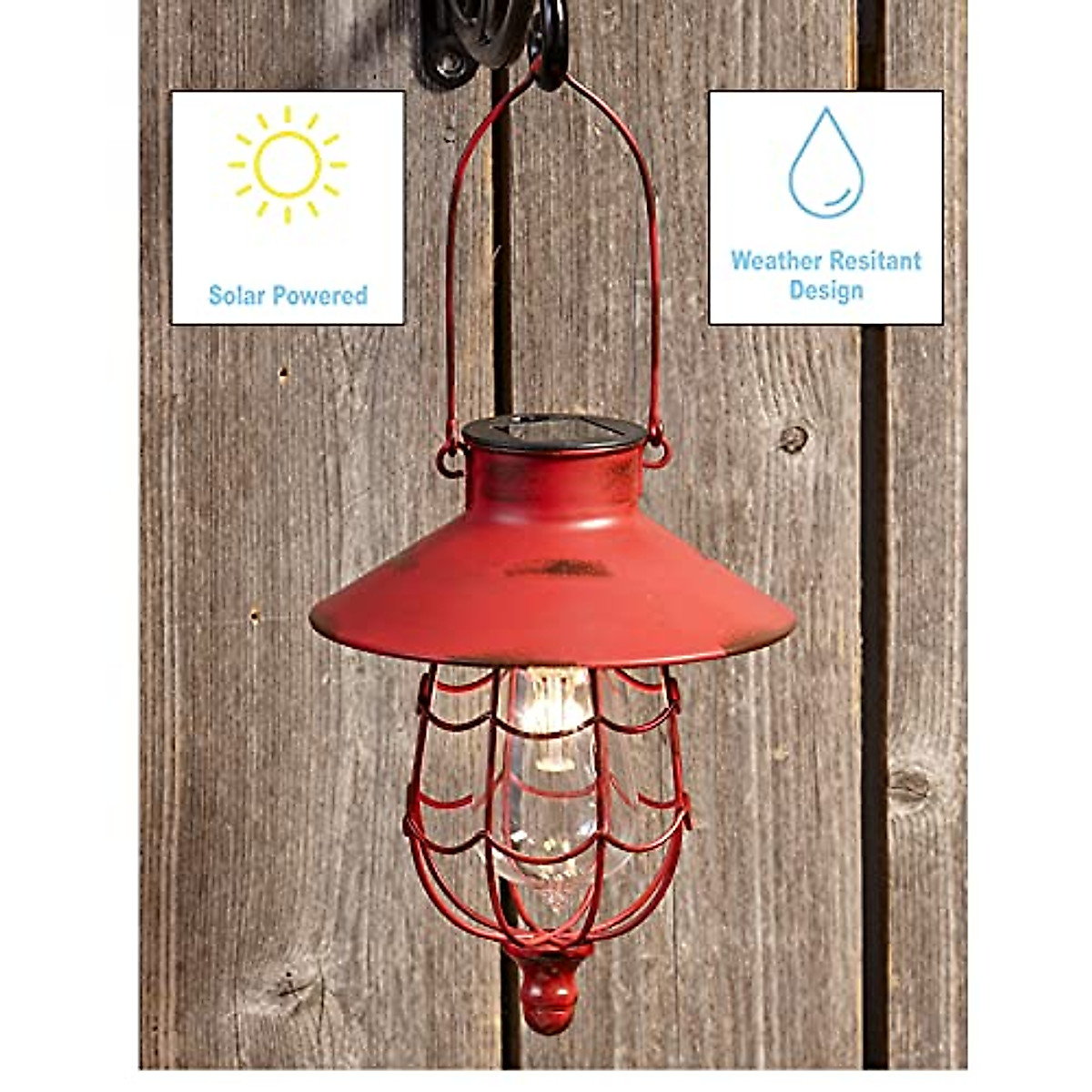 COLIBROX Distressed Porch Lantern - Solar-Powered Light with Vintage-Style Cage - Red