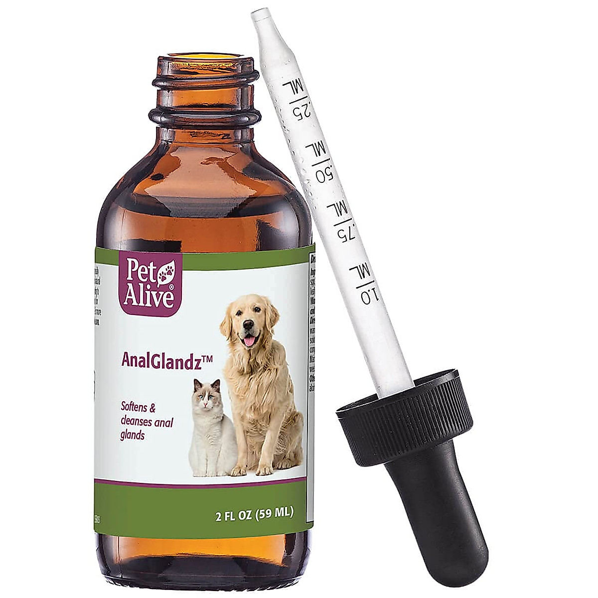PetAlive AnalGlandz - Natural Herbal Cleansing Solution for The Anal Glands of Dogs and Cats - 59 mL
