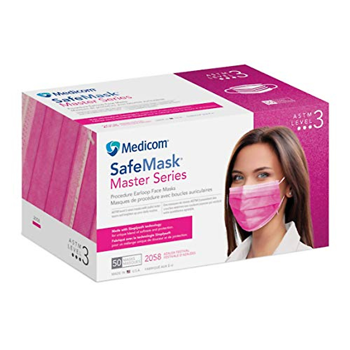 Medicom 2051 SafeMask Masters Series Masks, Azalea Festival/Fuchsia (Pack of 50)