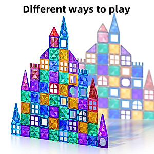 TEMI Magnet Tiles, Magnet Building Toy, Magnets Building Set, Learning and Education Toys Christmas Toy Gift for Ages 3 4 5 6 7 8+ Year Old Toddler Kids Boys and Girls (Magnet Tiles-80pcs)