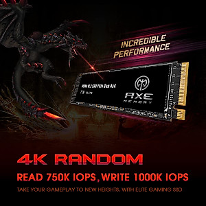 AXE MEMORY Elite Internal SSD 1TB Gen4 PCIe NVMe M.2 2280 Solid State Drive - Read up to 7,200MB/s Write, Up to 6,000MB/s DDR4 1GB DRAM Cache
