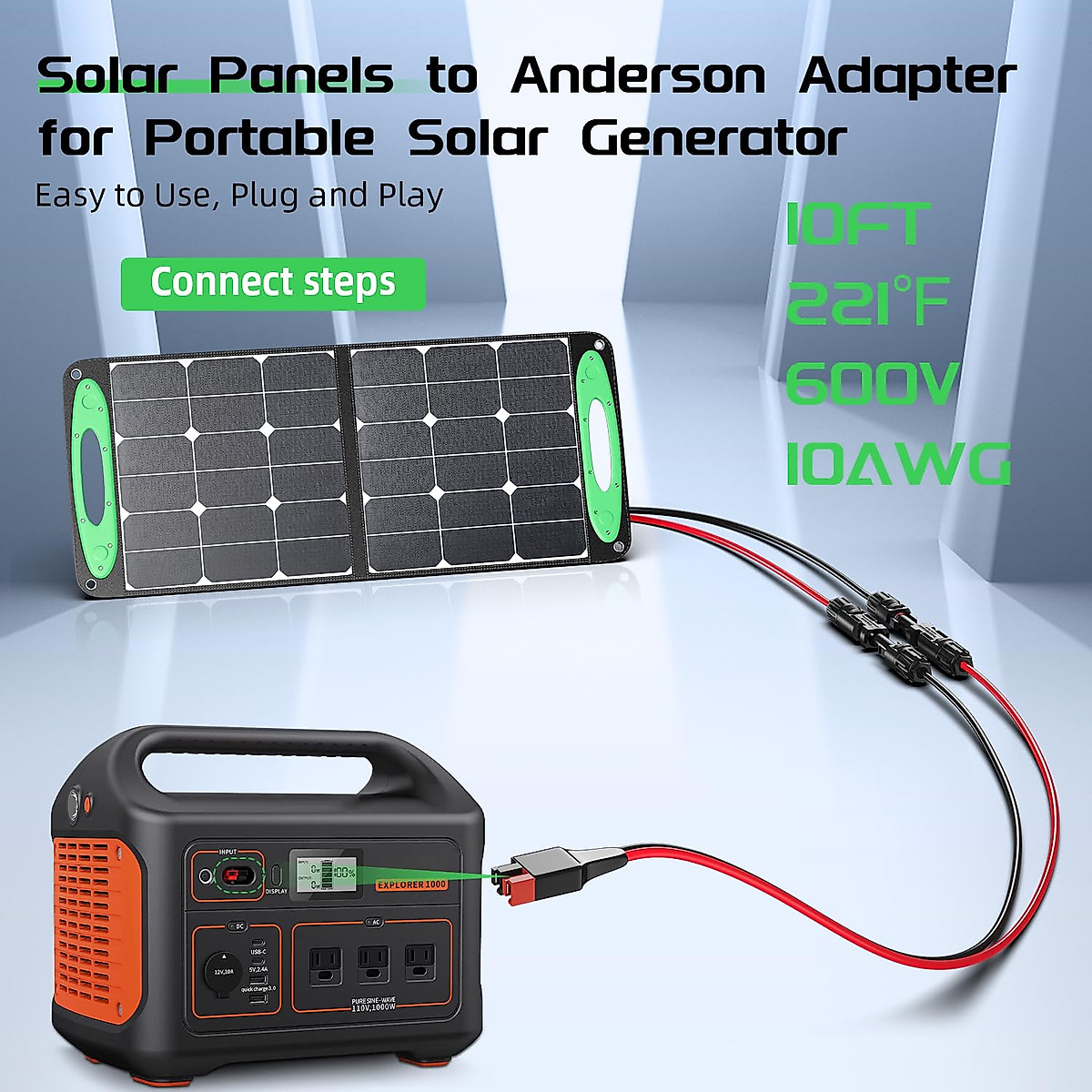 Bateria Power 10FT 10AWG Solar Panel Cable Connector to Anderson Adapter Compatible with Anderson Generator Power Station, for Goal Zero Yeti Portable Outdoor Camping (3M Vertical)