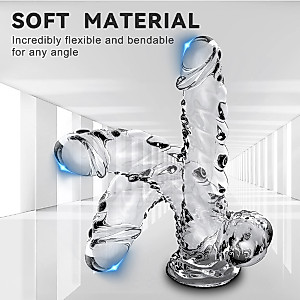 8.2 Inch Clear Dildo Sex Toys - Soft Realistic Dildos with Suction Cup Monster Dildo with Hands-Free Play Curved Shaft and Ball Fake Penis, Anal G Spot Dildo Suitable for Beginner Women and Gay