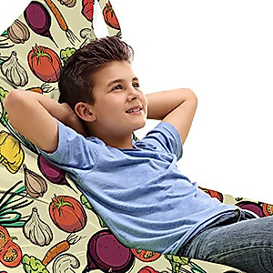 Ambesonne Vegetable Lounger Chair Bag, Organic Farm Products Carrots Garlic Mushroom Fresh Diet Childish Meal Cartoon, High Capacity Storage with Handle Container, Lounger Size, Multicolor