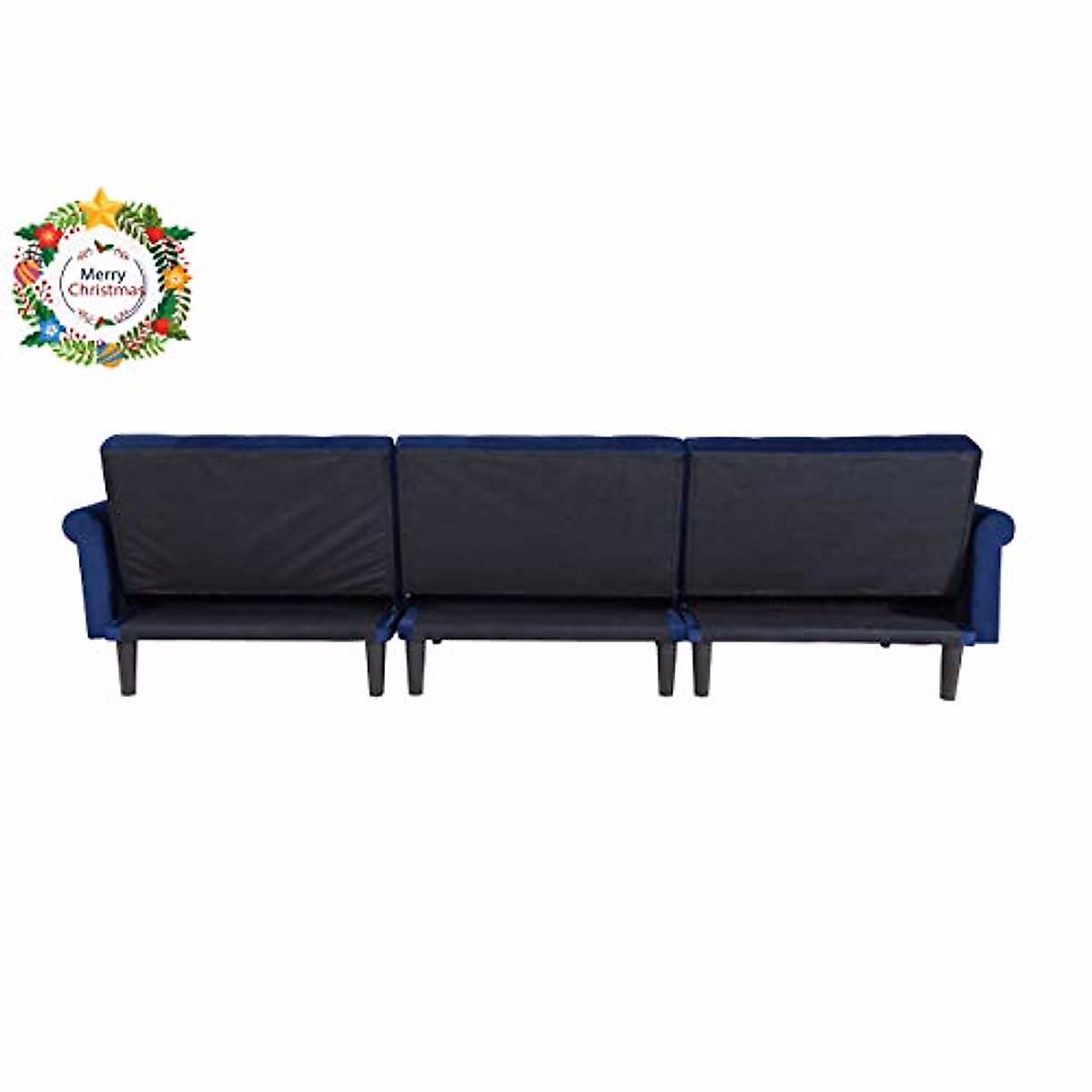 Zushule Convertible Sectional Couch with Chaise Lounge for Living Room, comfy Velvet fabric L-Shaped reversible reclining sofa with 3 seats and pillows, for small apartment and spaces - (Navy Blue)