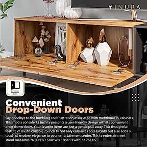 TV Stands for Living Room - 76” MDF Naturakl Wood TV Stand for Bedroom - Multipurpose Entertainment Center with Storage - TV & Media Furniture for 80’’ TV with 3 Doors - Organize, Elevate, Enjoy!