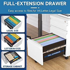 AFAIF 3 Drawer Mobile File Cabinet with Lock, Rolling File Cabinet for Home Office, Under Desk Small File Cabinet, Metal Vertical White Filing Cabinet for Legal/Letter/A4 File, White