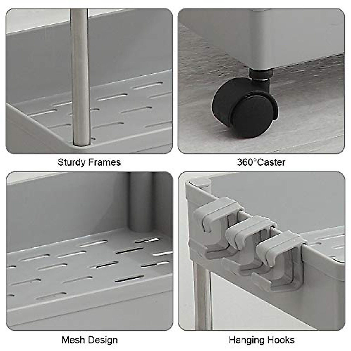 Slim Storage Cart,DLO 3 Tier Mobile Shelving Unit Organizer Slide Out Storage Rolling Utility Cart Tower Rack for Kitchen Bathroom Laundry Narrow Places,Gray