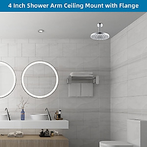 Hibbent All Metal Ceiling Mounted Shower Arm, 4 Inch Shower Head Extension Arm with Flange, Stainless Steel Straight Shower Arm For High Pressure Rain Shower Head, Shower Head Extender, Chrome
