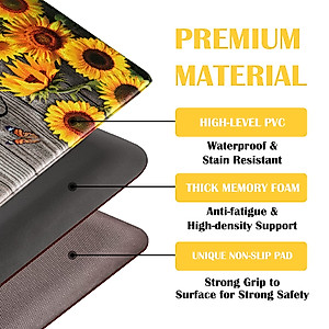 ASPMIZ 2 Piece Fall Sunflower Kitchen Mats Cushioned Anti-Fatigue Kitchen Rugs Non Slip Memory Foam Kitchen Mats and Rugs Waterproof Kitchen Floor Comfort Mats Fall Decors, 18'' x 48'' + 18'' x 30''