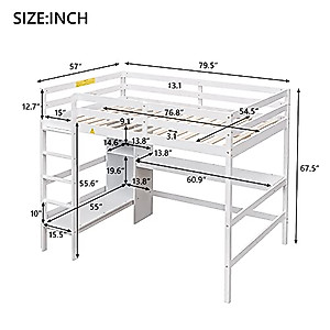 Harper & Bright Designs Full Size Loft Bed with Desk and Storage Shelves, Solid Wood Loft Bed Frame for Kids Teens Adults (Full Size, White)