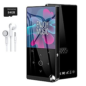 64GB MP3 Player with Bluetooth, Sunoony Music Player with FM Radio, Built-in HD Speaker, HiFi Lossless Sound, TF Card, Earphone, Voice Recorder/Video/Photo Viewer/E-Book Player for Kids, Running, Gift