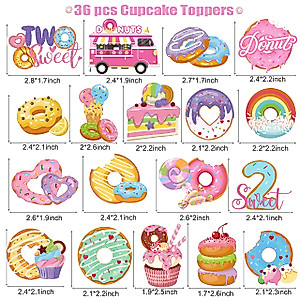 36pcs Donut Cupcake Toppers - Donut Birthday Party Supplies - Grow Up Theme - 2nd Birthday Cake Topper Decorations