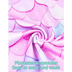 Nymphperi Girls Gymnastics Leotards Size 6-7 Years Old Sparkly Blue Pink Mermaid Scale Biketards with Shorts for Children Practice Workout