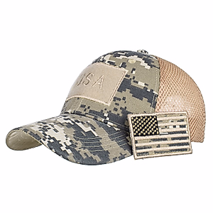 Anna-Kaci Camouflage Trucker Special Tactical Operator Forces USA Flag Patch Baseball Cap, Grey camo, OneSize