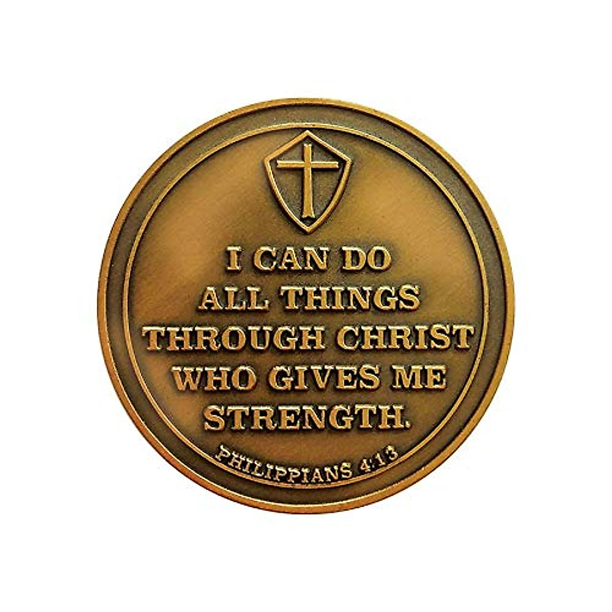 The Task Ahead Coin, I Can Do All Things, Challenge Coins, Antique Gold-Color Plated, Featuring a Kneeling Knight Templar and Philippians 4:15