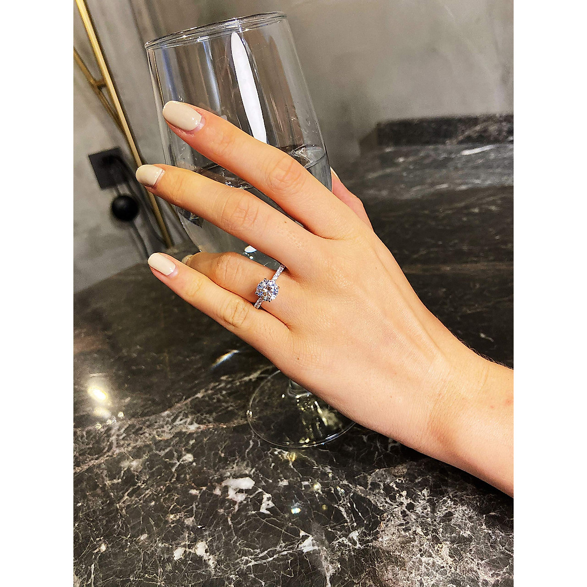 Precision Cut Zircon 2 Ct Round-cut Halo Bridal Ring 925 Silver Accented Brilliant Solitaire Engagement Ring (Silver, 6)