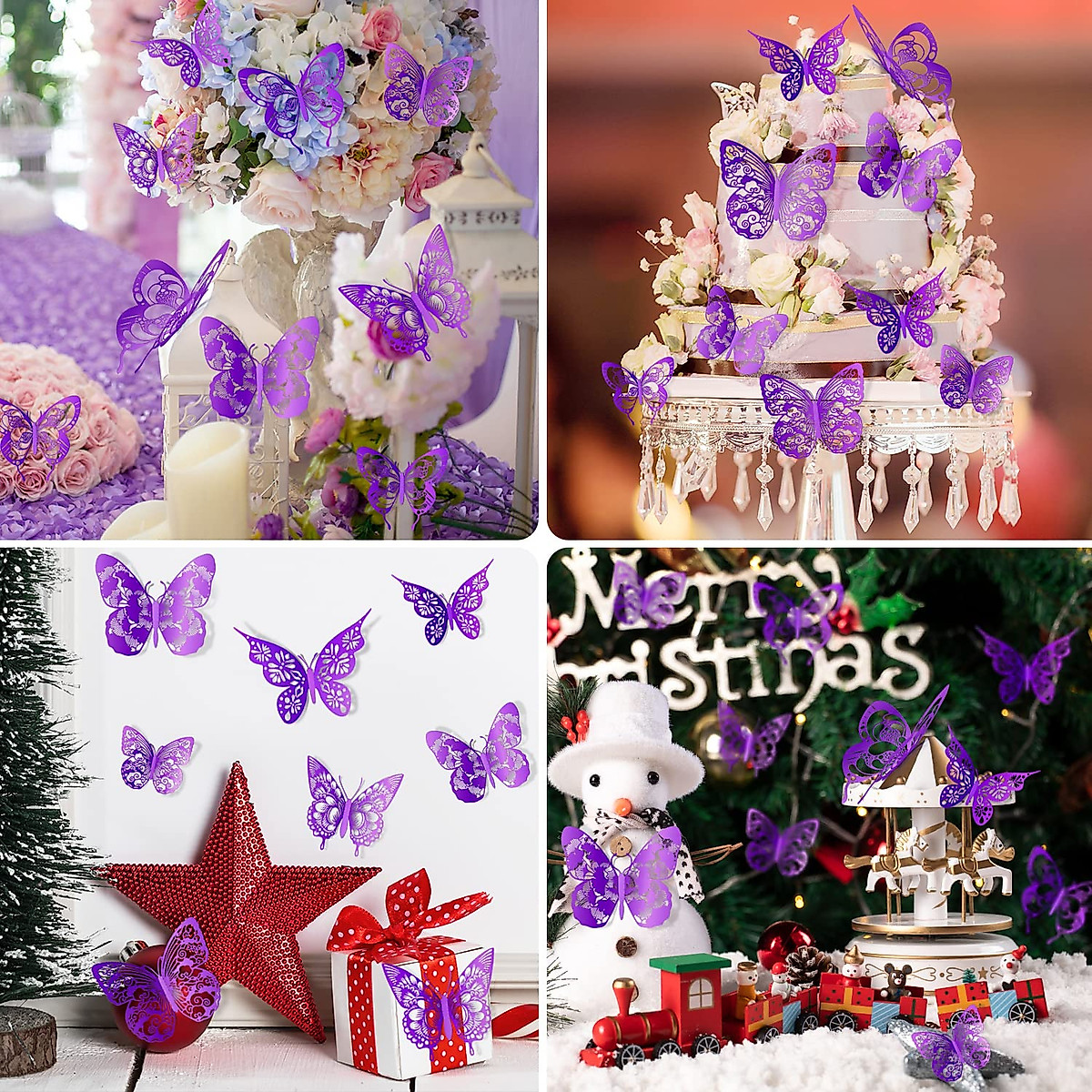 3D Butterfly Wall Decor Butterflies Wall Sticker Removable DIY Hollow PVC Butterfly Wall Decals for Kids Baby Bedroom Girls Child Teens Nursery Classroom Living Room Wedding Birthday Cake Party