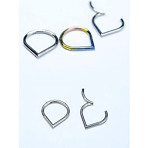 Lantine Teardrop Septum Ring Set 316 Stainless Steel Daith Piercing Jewelry Rook Snug Tragus Cartilage Hinged Segment Clicker Ring