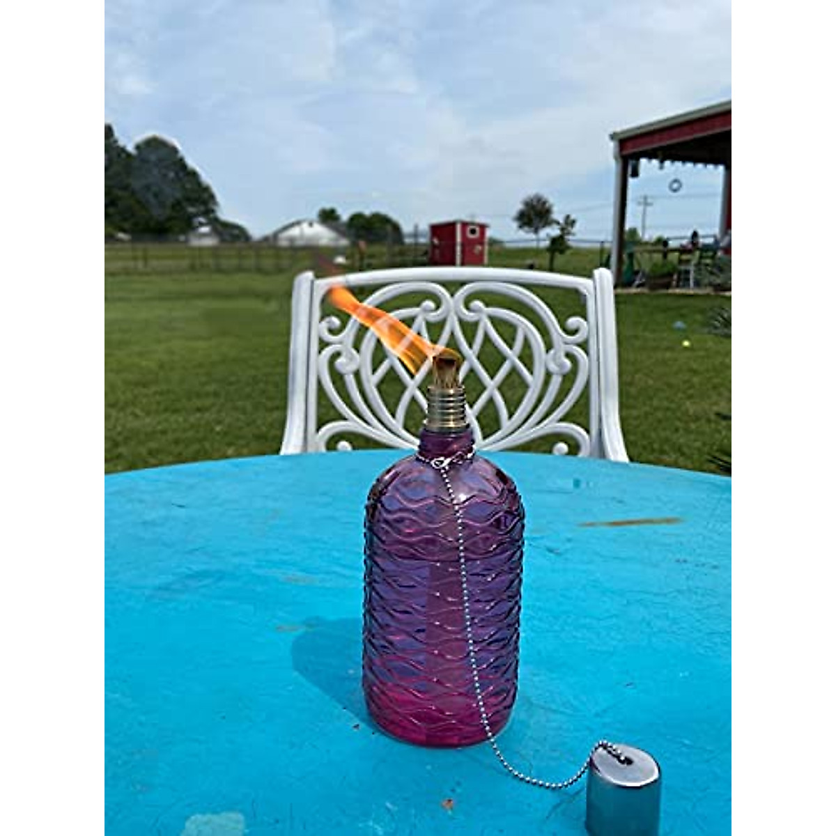 OEXEO 4PCS Glass Outdoor Tabletop Torch Set,Torch Wicks, Torch Light,Garden Torch,Patio Torches,Citronella Torches (Blue)