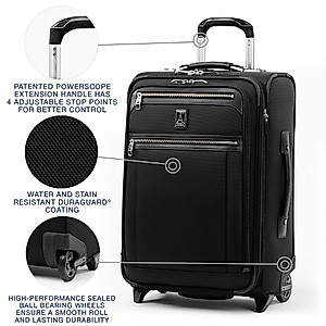 Travelpro Platinum Elite Softside Expandable Carry on Luggage, 2 Wheel Upright Suitcase, USB Port, Men and Women, Shadow Black, Carry On 22-Inch
