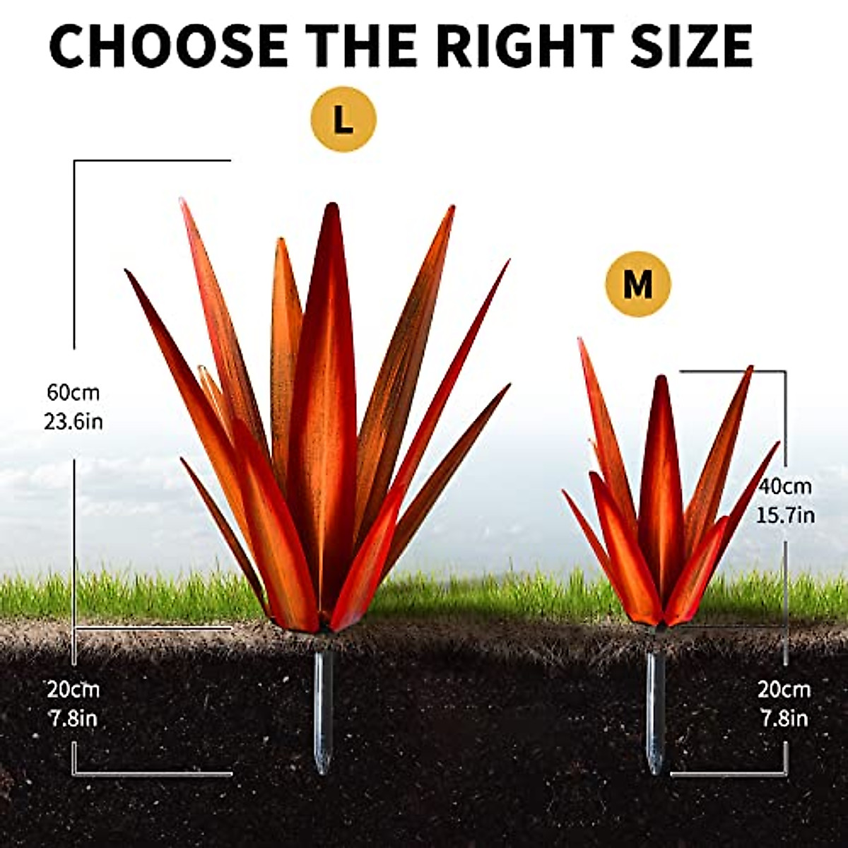 KODIBO Large Tequila Rustic Sculpture, Rustic Metal Agave Plants for Outdoor Patio Yard, Home Decor Hand Painted Metal Agave Garden Yard Statue, Outdoor Lawn Ornaments Yard Stakes (Red - M)