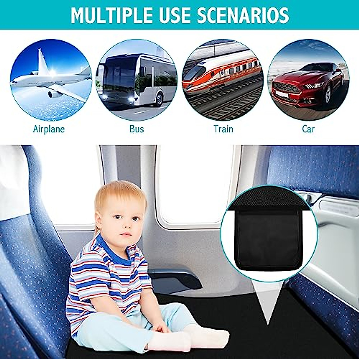 DINGET Toddler Airplane Bed - Airplane Seat Extender for Kids for Leg Rest & Lie Down Kids Airplane Travel Bed Essentials for Flying Sleeping