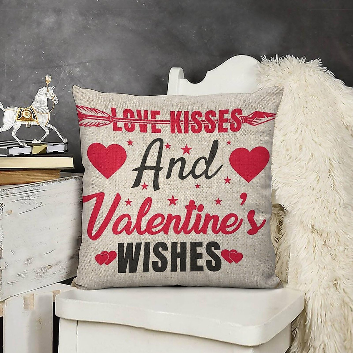 Love Kisses Valentine Throw Pillow Covers 18×18 Pillowcases Set of 2 Romantic Wishes Linen Decorative Square Pillow Case Cushion Covers Standard Size for Sofa Couch Outdoor Bed Pillow Protectors