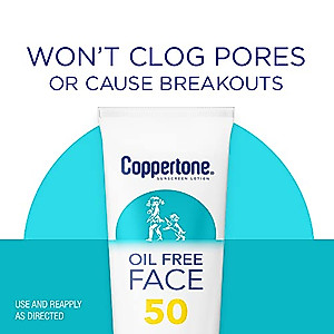 Coppertone Face Sunscreen SPF 50, Oil Free Sunscreen for Face, Water Resistant SPF 50 Sunscreen Face Lotion, Travel Size Sunscreen, 3 Fl Oz Tube